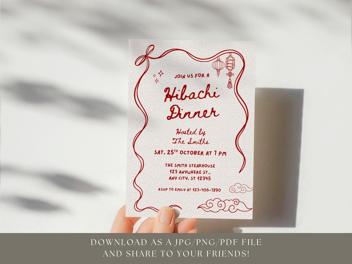 Hibachi Dinner Invitation, Hibachi Birthday Lunch Party Invite ...