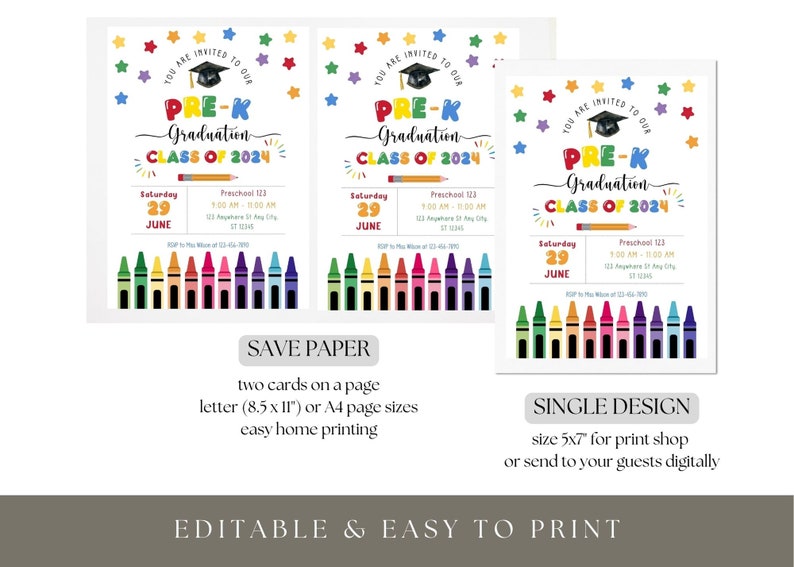 Editable Prek Graduation Invitation, Preschool Announcement Party ...
