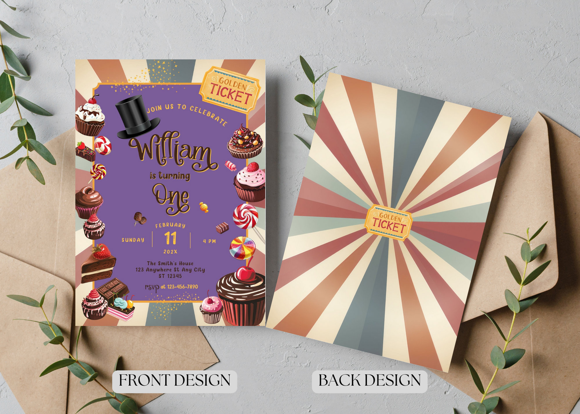 Chocolate Factory Inspired Birthday Invitation, Invite Card Canva ...