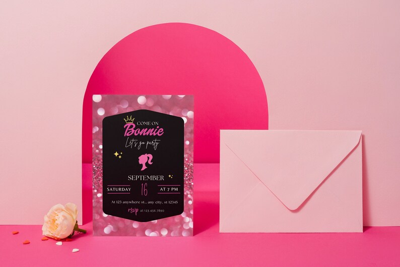 Lets Go Party Invitation Card Pink Doll Editable Barb Inspired Theme ...