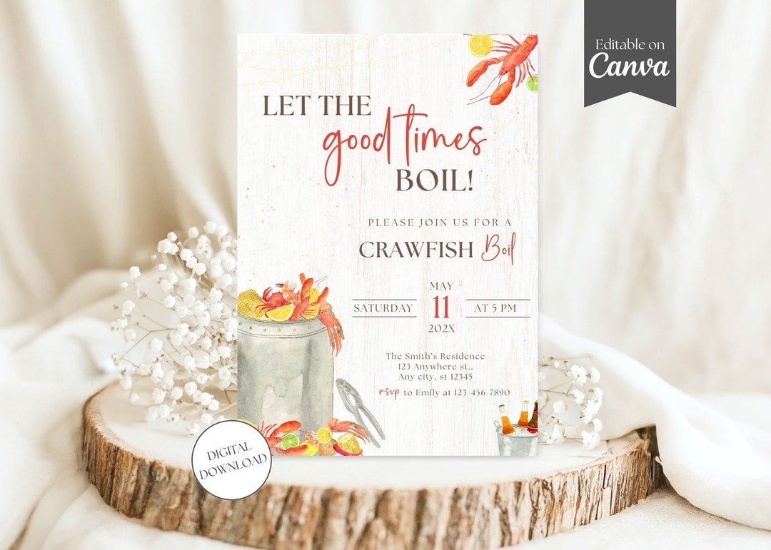 Crawfish Boil Birthday Invite, Crawfish Boil Invitation, Editable ...