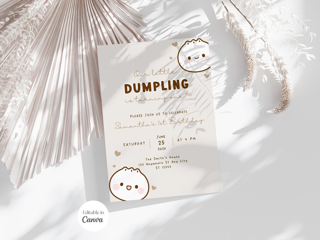 Dumpling Birthday Invitation, Bao Dimsum Birthday Party Invite, Dim Sum ...