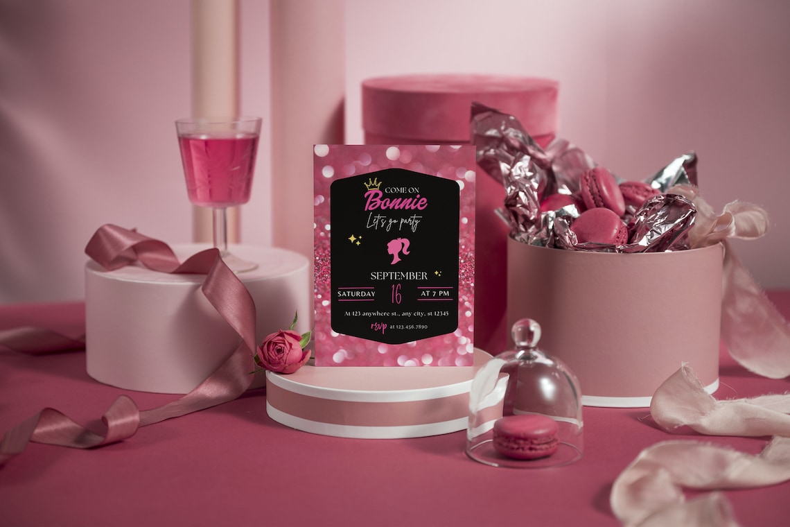 Lets Go Party Invitation Card Pink Doll Editable Barb Inspired Theme ...