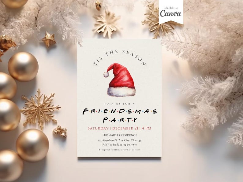 Minimalist Christmas Party Invitation Template, Friendsmas Party Invite ...