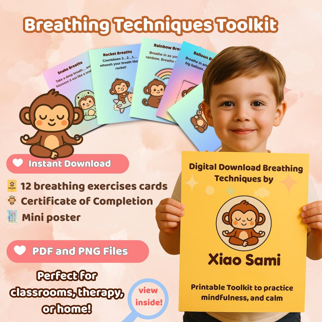 Breathing Techniques for Kids: Calm Down Cards & Mini Poster (digital ...
