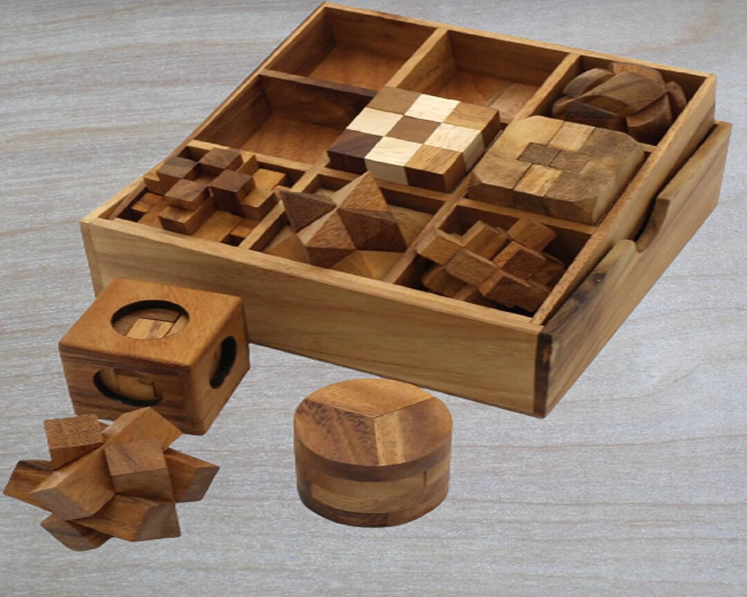 3D Wooden Puzzle Brain Teasers and Educational Games in Set of - Etsy