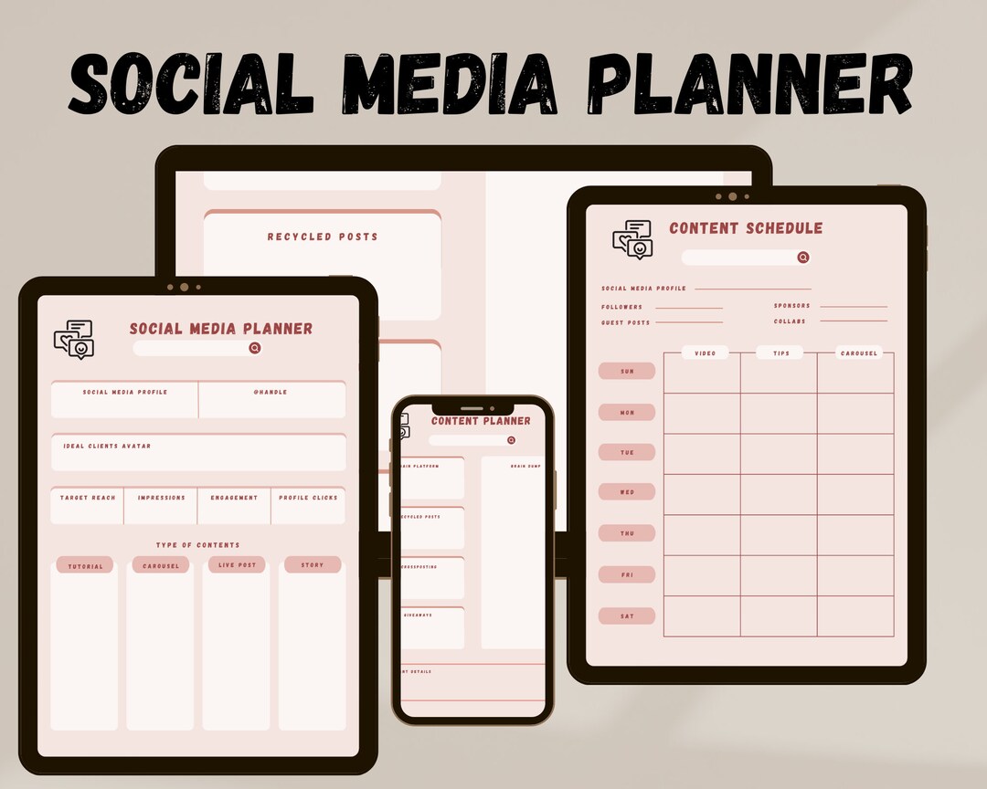 Social Media Planner Printable, Content Planner for Instagram, Youtube ...