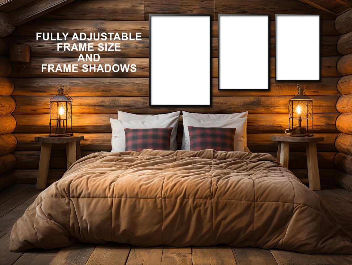 Rustic Cabin Frame Bundle, Interior Wall Art Display, PSD Canvas ...