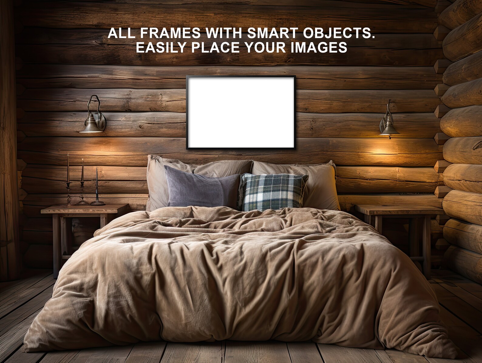 Rustic Log Cabin Mockup Bundle, Metal Print Mockup, Blank Wall Mockup ...