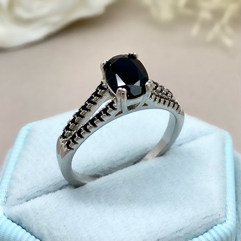 Oval Black Onyx Ring, 1.5ct Oval Onyx Split Shank Ring, Sterling Silver ...