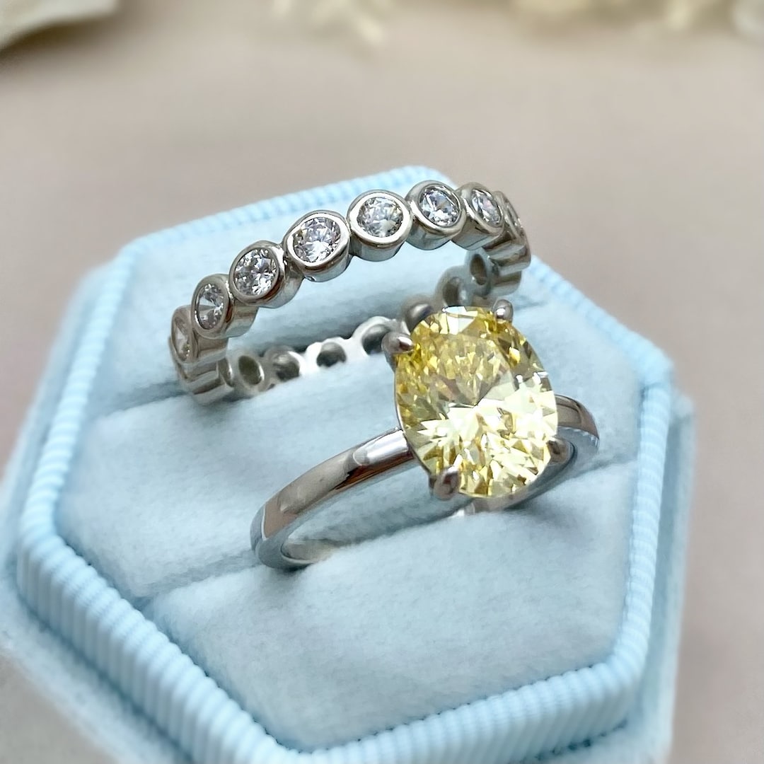 Oval 3ct Canary Yellow Simulated Diamond 2pc Stackable Engagement Band ...