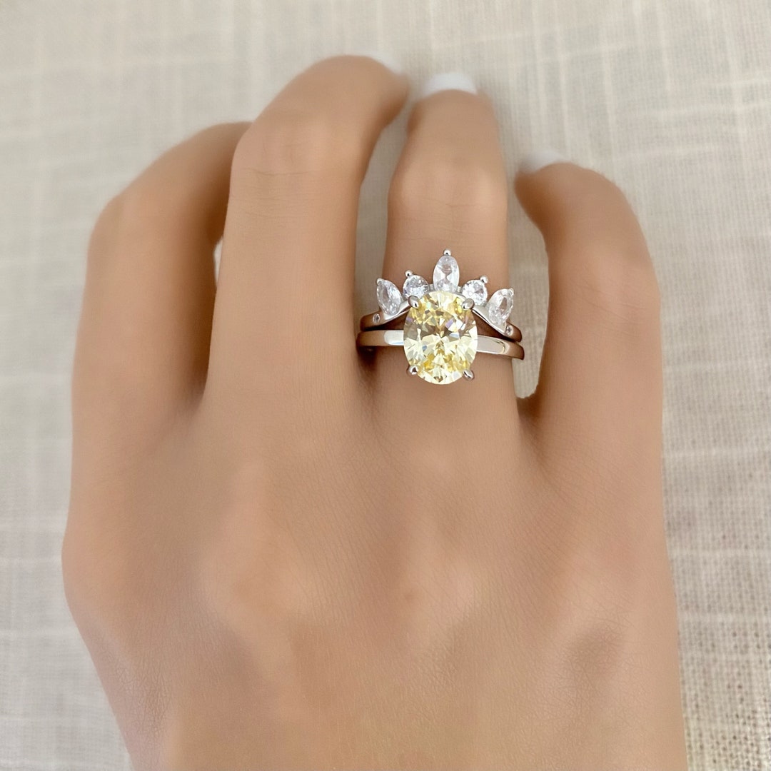 Oval 3ct Canary Yellow Simulated Diamond 2pc Stackable Engagement Band ...