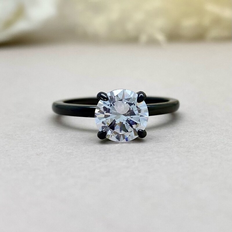 Black Solitaire Ring - Etsy