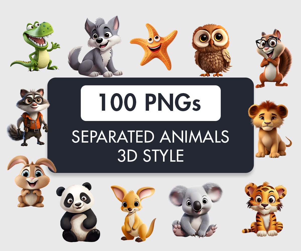 MEGA Bundle of 100 Transparent DESIGNS L 3D Funny Animals L 3D Animals ...