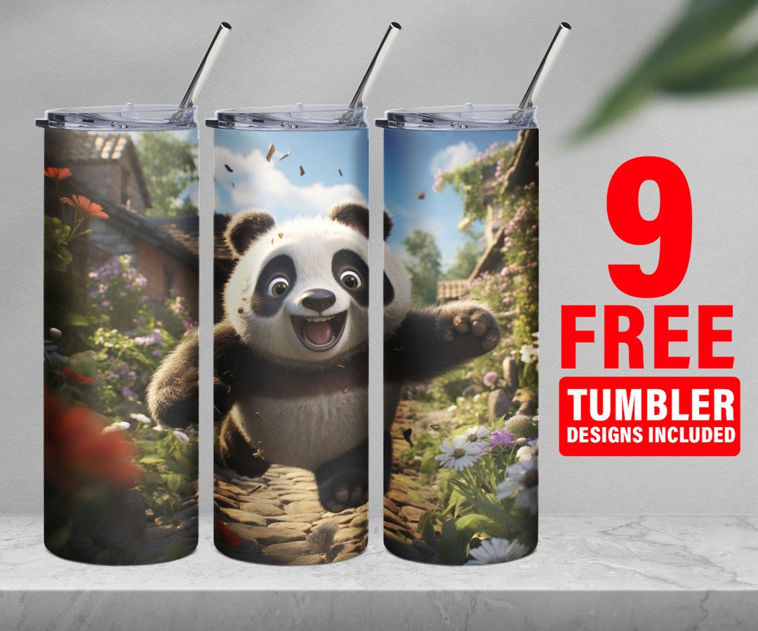 Panda de dibujos animados en 3D cayendo en el bosque Envoltura de vaso ...