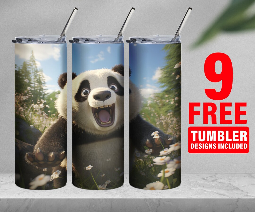 Panda de dibujos animados en 3D cayendo en el bosque Envoltura de vaso ...