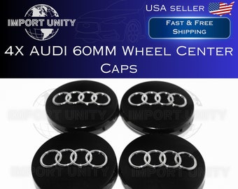 4PC Set Audi 69mm Chrome Black Gray Wheel Rim Center Hub Caps Emblem ...