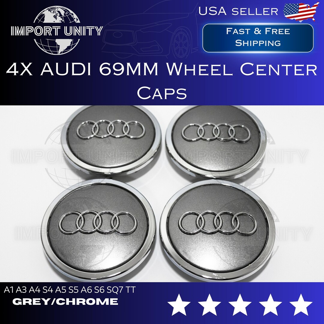 Audi 69mm Silver Chrome Wheel Rim Center Hub Caps Emblem 4PC Set ...