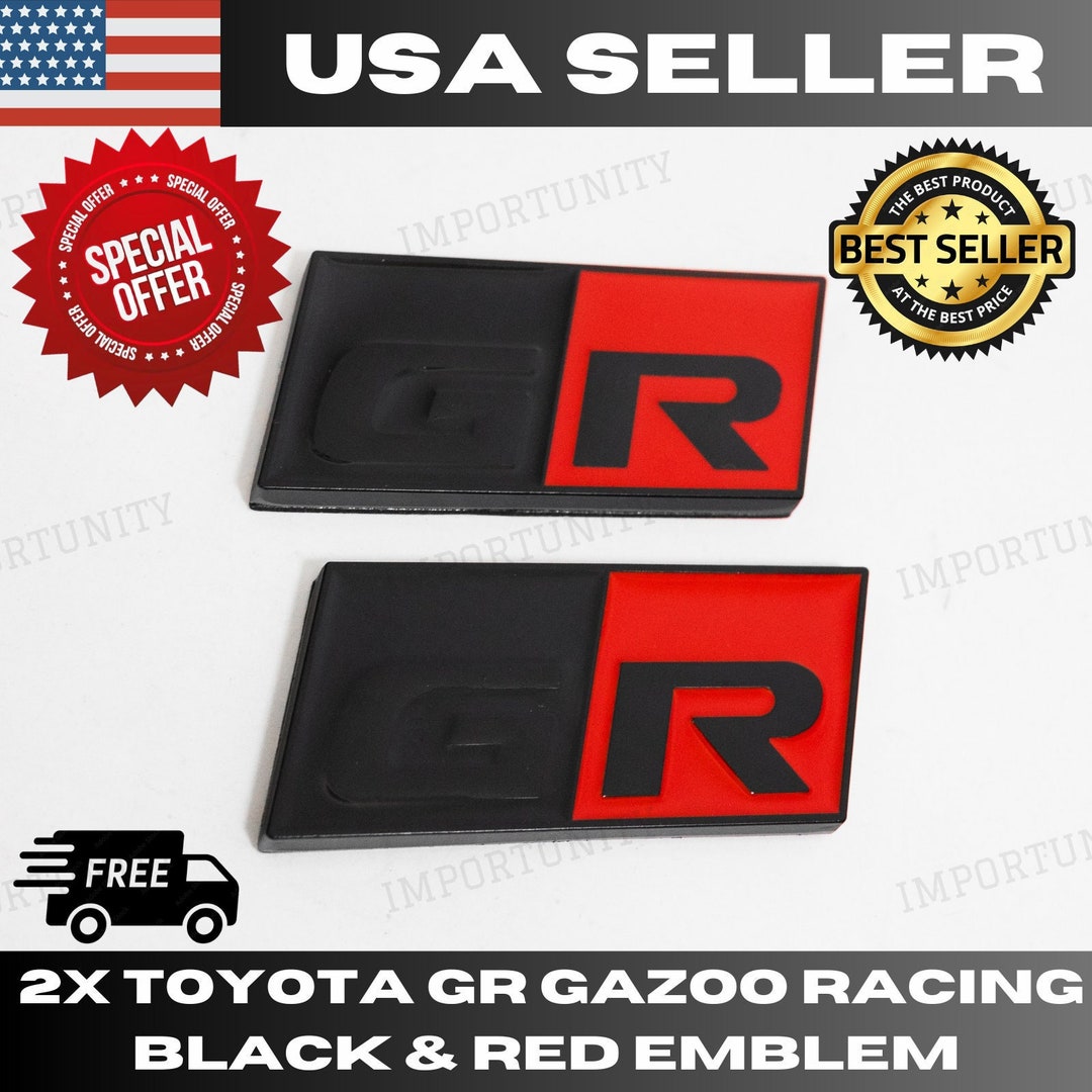 2X Set for Toyota GR Gazoo Racing Black & Red Emblem Decal Badge ...