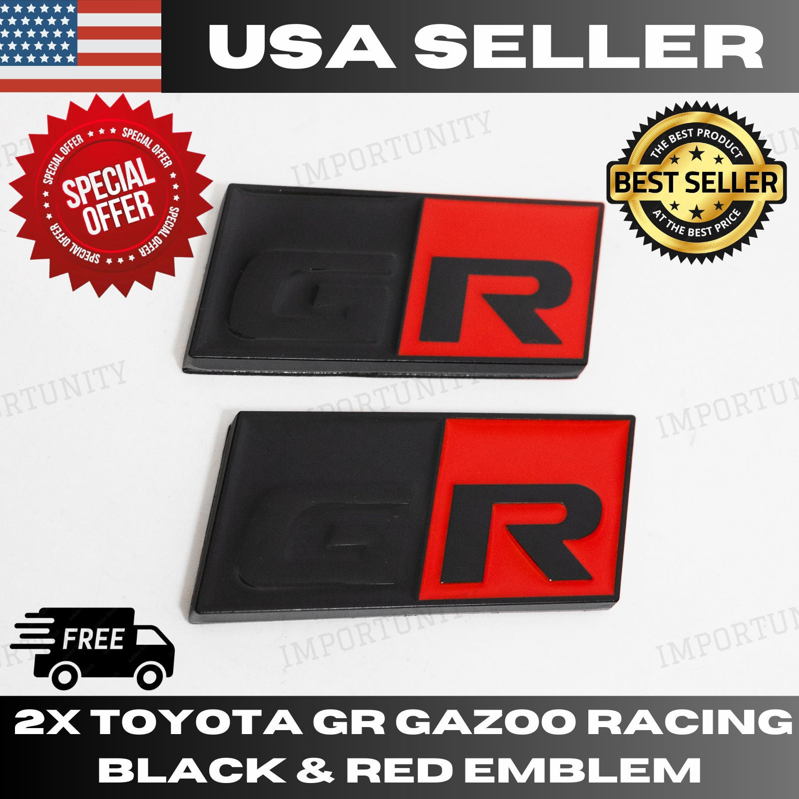 2X Set for Toyota GR Gazoo Racing Black & Red Emblem Decal Badge ...