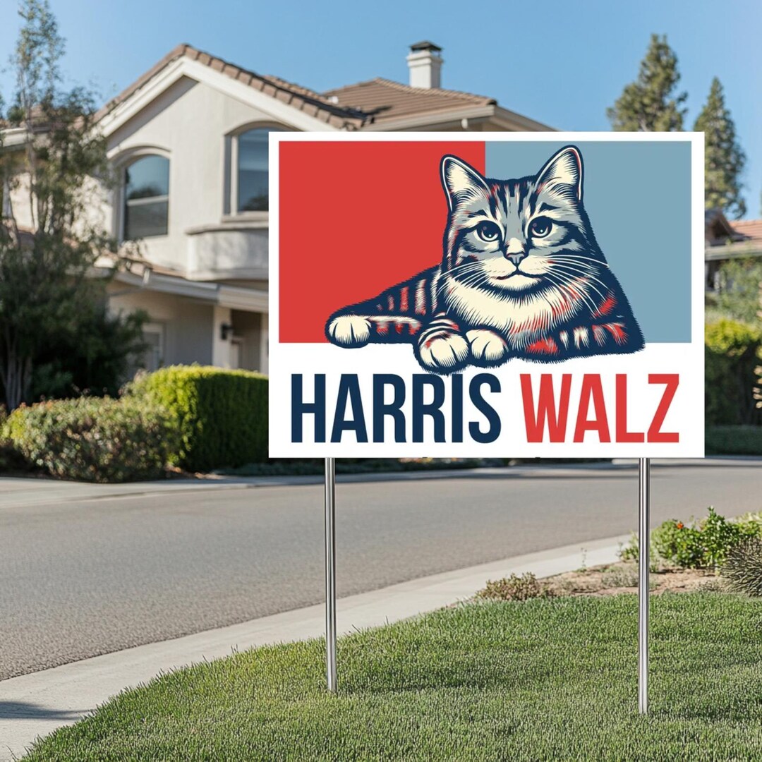 Harris Walz Yard Sign Cat Mom Vote for Kamala Sign Girl Power Feminist ...