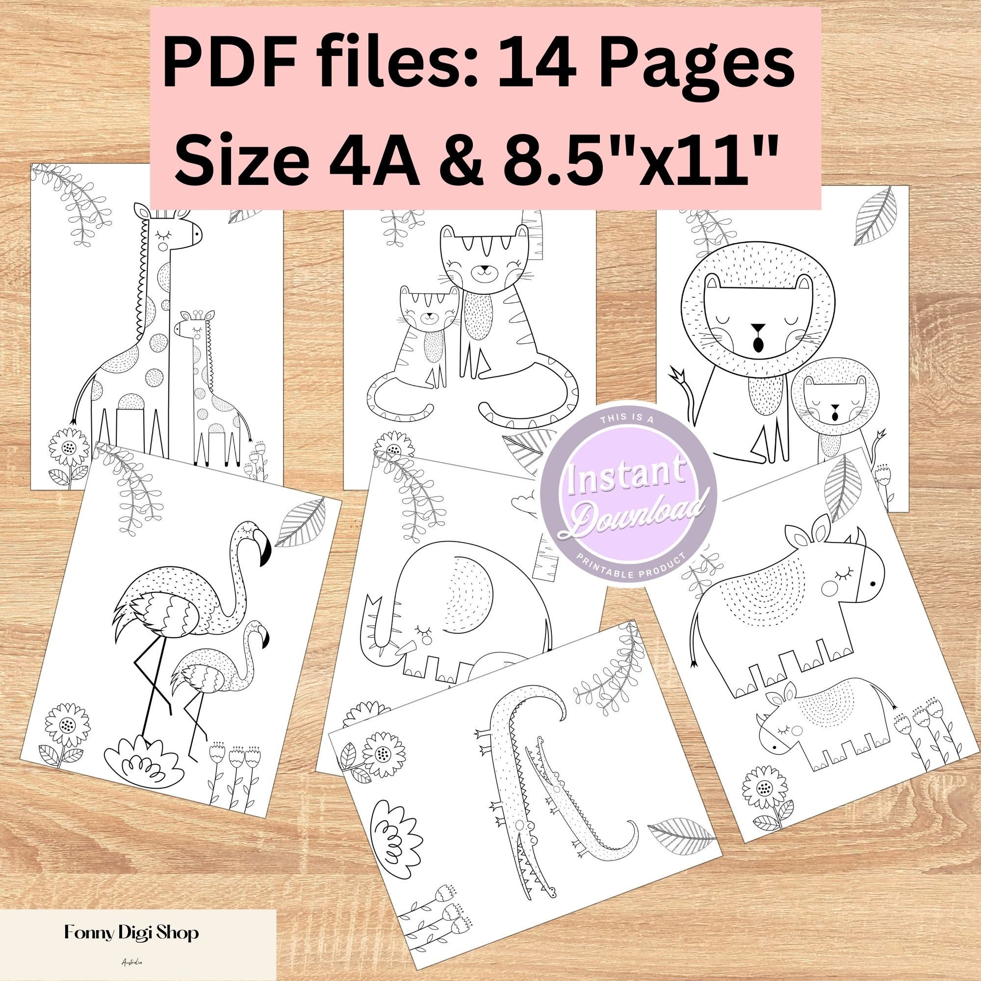 14 Printable Boho Safari Animals Colouring Sheets, Instant Download, 14 ...
