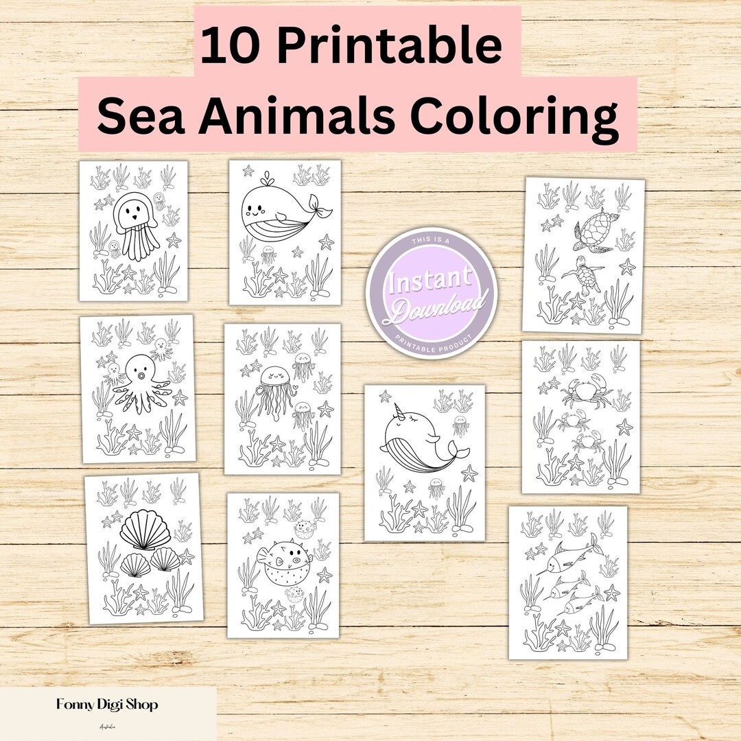 10 Printable Sea Animals Coloring Sheets, Sea creatures, 10 Coloring ...