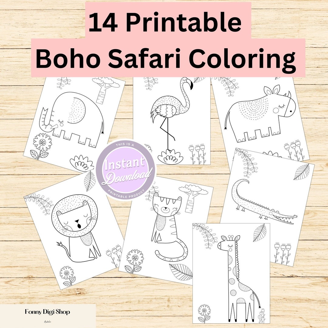 14 Printable Boho Safari Animals Colouring Sheets, Instant Download, 14 ...