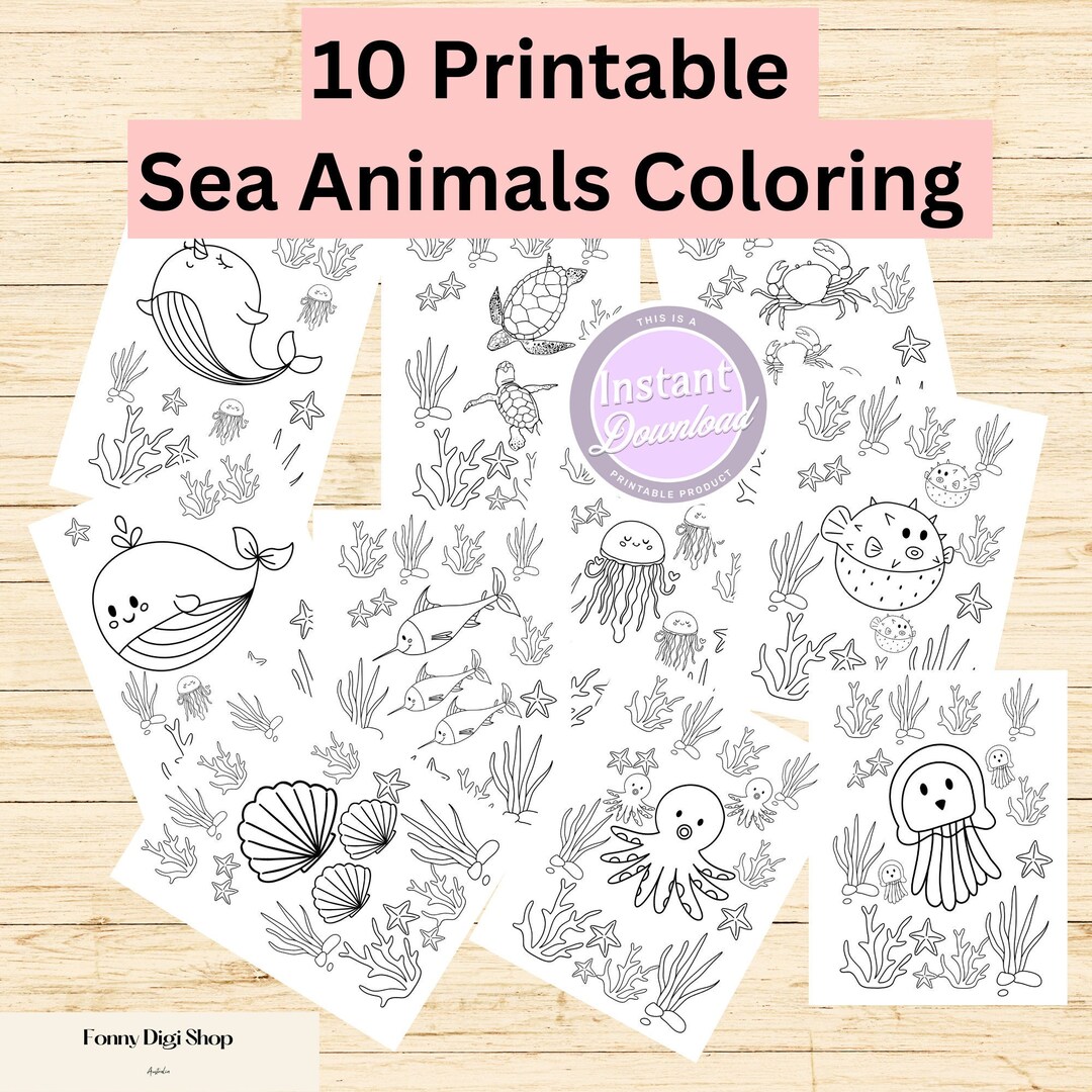 10 Printable Sea Animals Coloring Sheets Sea Creatures 10 - Etsy Australia