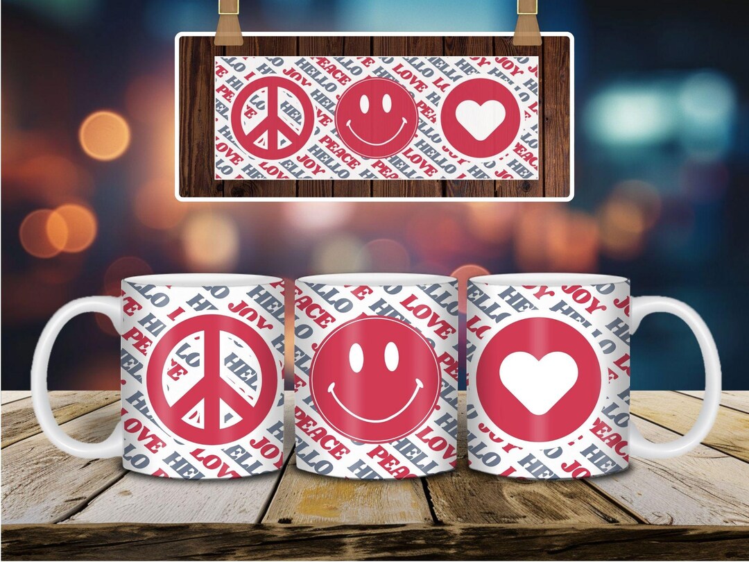 Mug, Peace Sign, Smiley Face, Heart Symbols, Love, Peace, Joy, Coffee ...