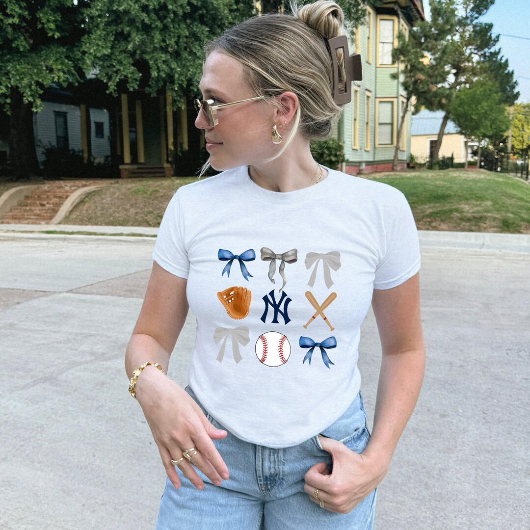 New York Yankees Baseball Coquette Bows Trendy Aesthetic Baby Tee Shirt ...