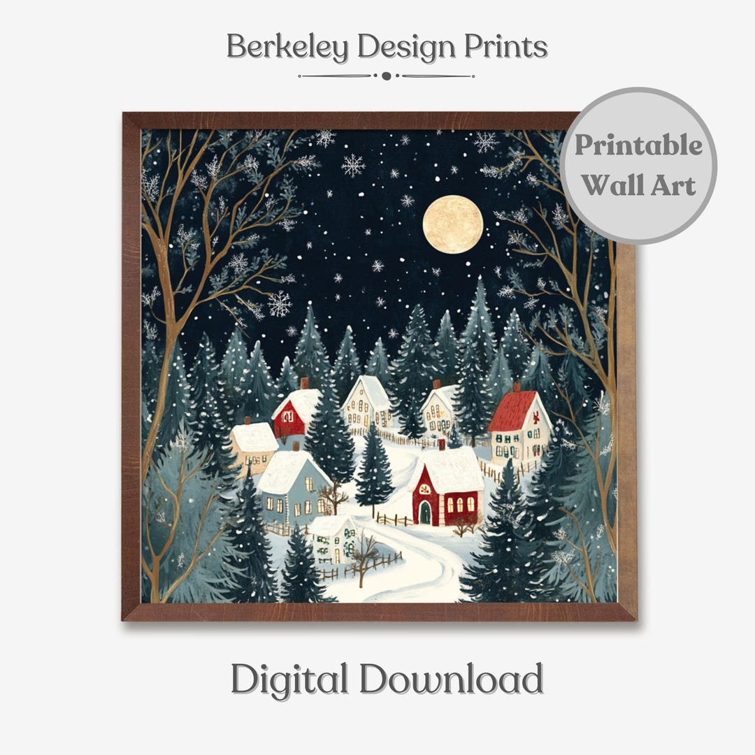 Nordic Christmas Printable Folk Art, Nordic Winter Village Cityscape ...
