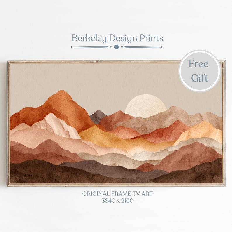 Warm Tone Mountain Landscape Frame TV Art, Abstract Mountain Colorblock ...