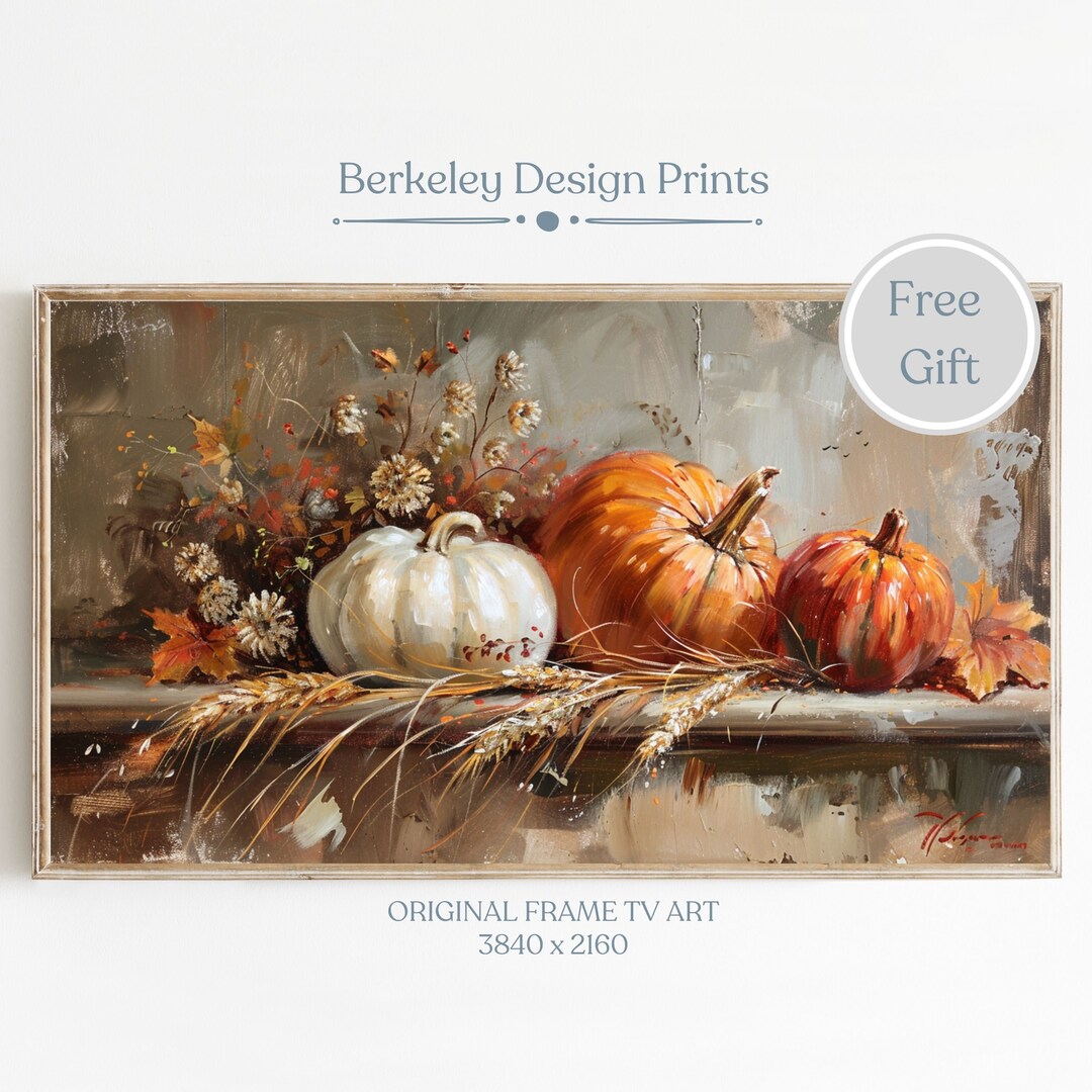 Fall Frame TV Art, Autumn Frame Tv Art, Fall Pumpkin Vintage Oil ...