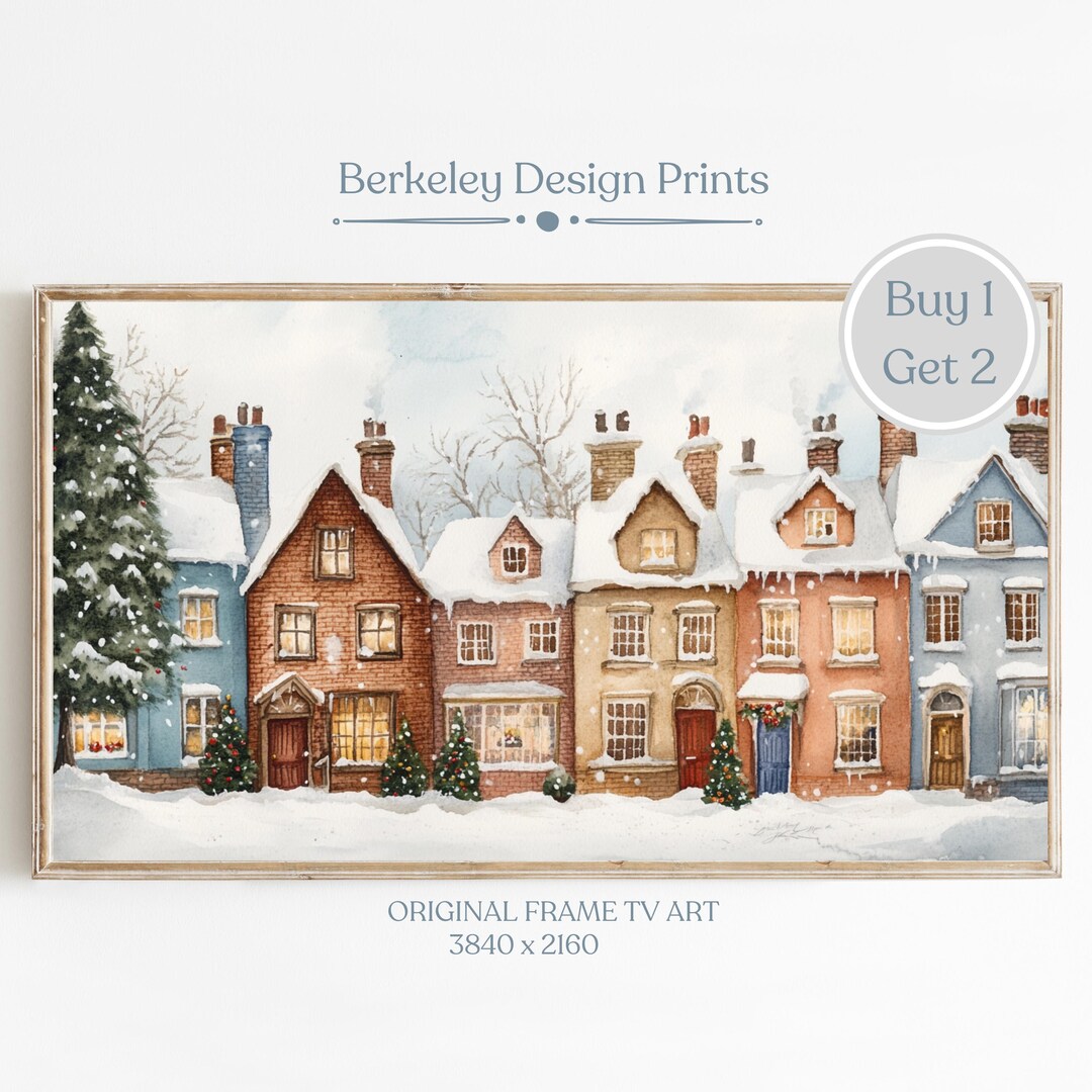 Frame TV Art Winter Village, Christmas Town Frame TV Art, Farmhouse ...
