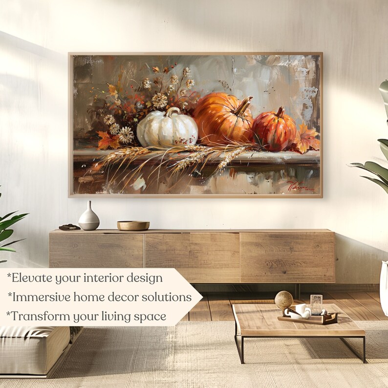 Fall Frame TV Art, Autumn Frame Tv Art, Fall Pumpkin Vintage Oil ...
