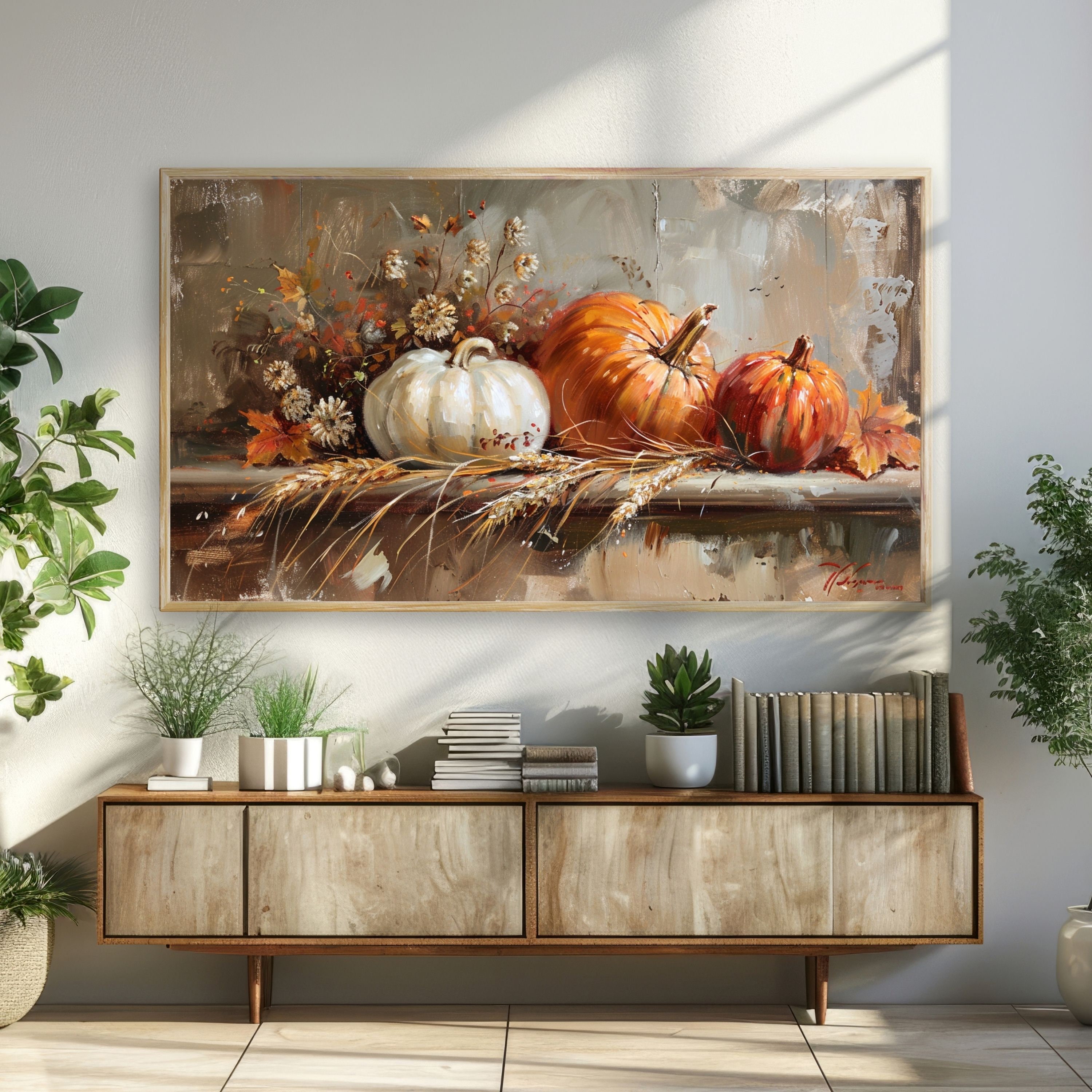 Fall Frame TV Art, Autumn Frame Tv Art, Fall Pumpkin Vintage Oil ...