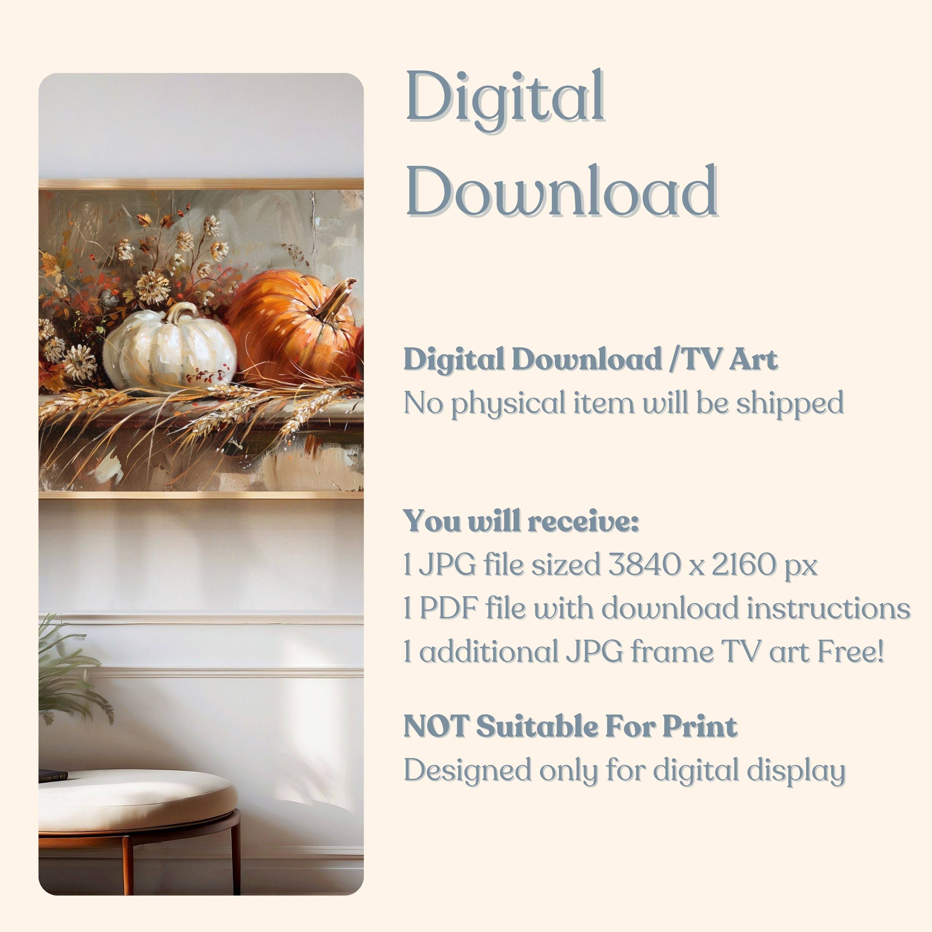 Fall Frame TV Art, Autumn Frame Tv Art, Fall Pumpkin Vintage Oil ...