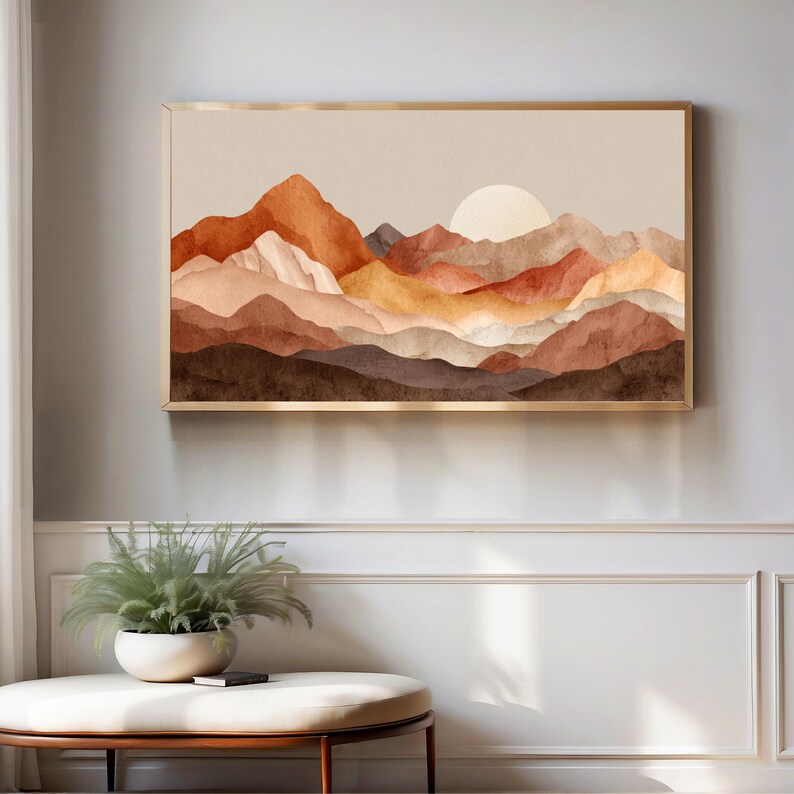 Warm Tone Mountain Landscape Frame TV Art, Abstract Mountain Colorblock ...