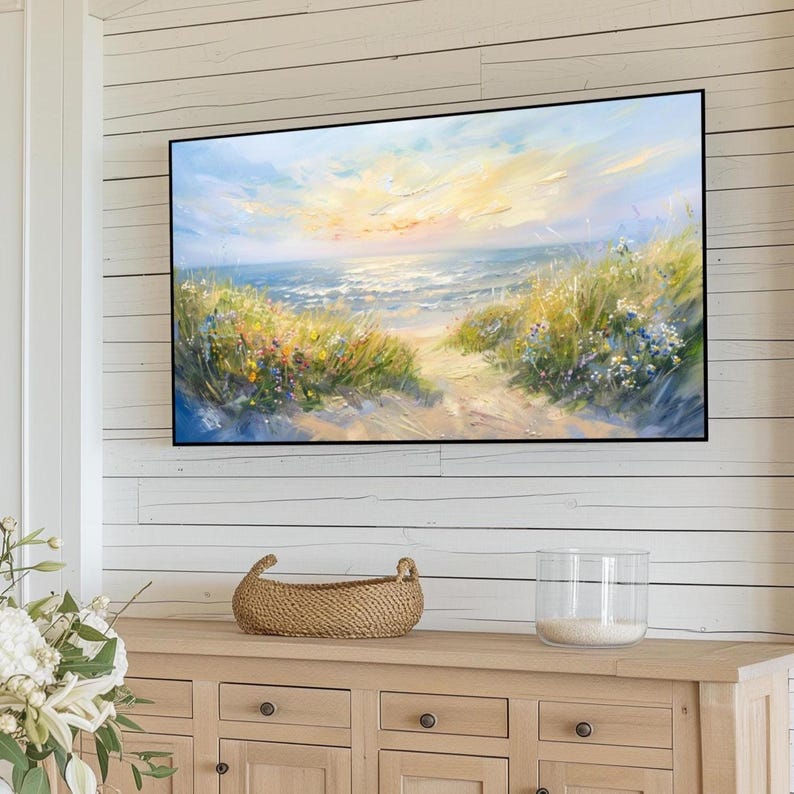Wildflower Coastal Landscape, Spring Meadow Frame TV Art, Colorful ...