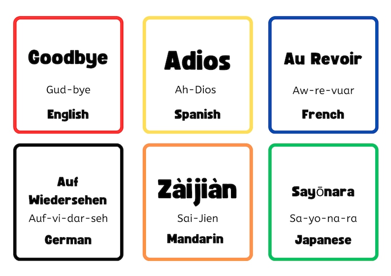 Printable Language Flash Cards for Children Learn How to Say Goodbye in ...