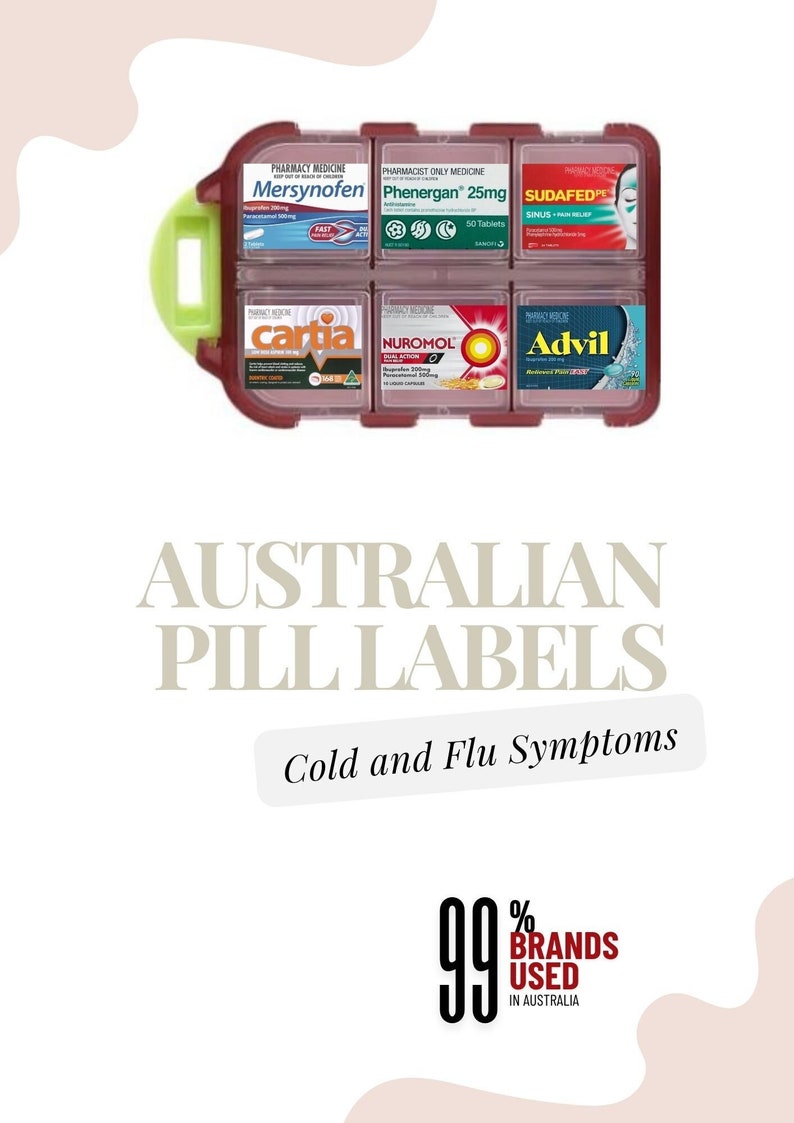 Australian Pocket Pharmacy Labels, Printable Pill Case Labels, Common ...