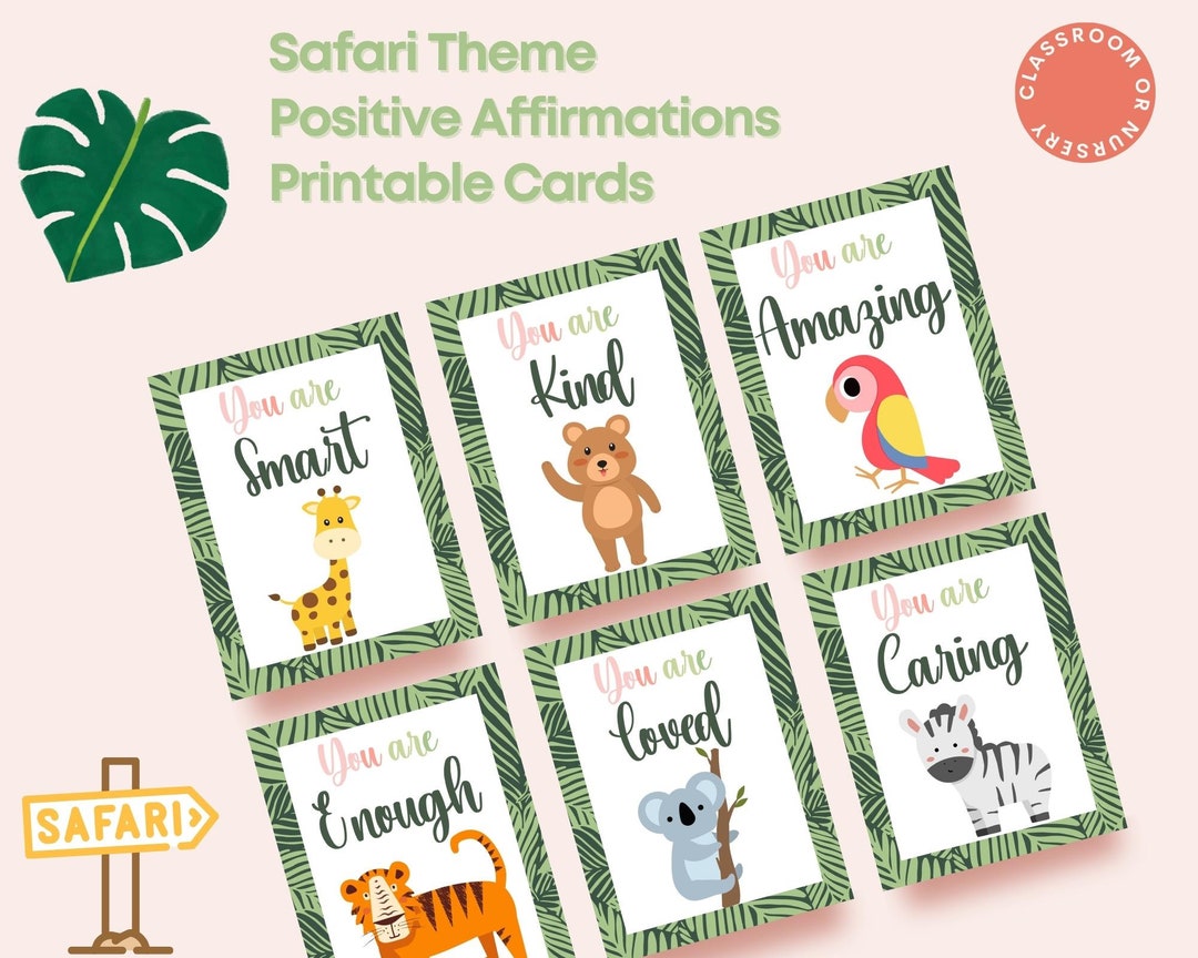 Safari Positive Affirmation Cards Printable Download for - Etsy
