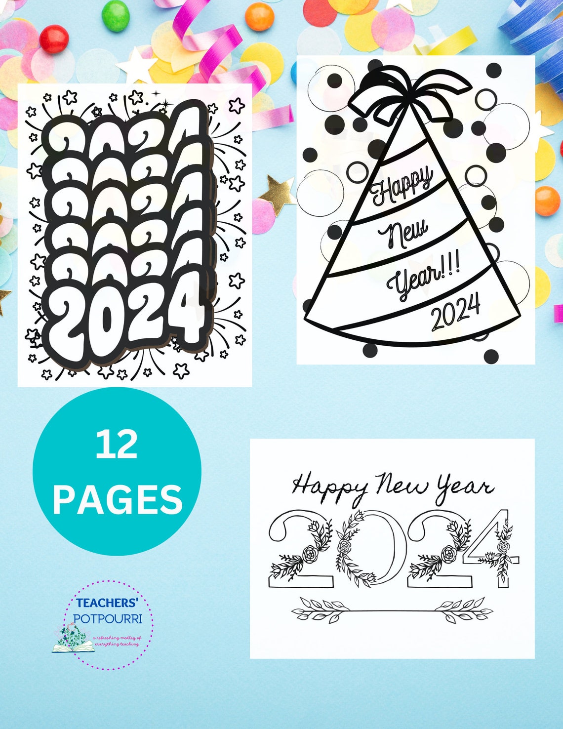 2024 New Year Coloring Sheets Printables, New Year Coloring Activity ...