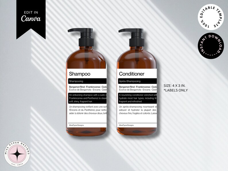 Luxury Aesop Inspired Customizable Soap Bottle Labels Shampoo ...