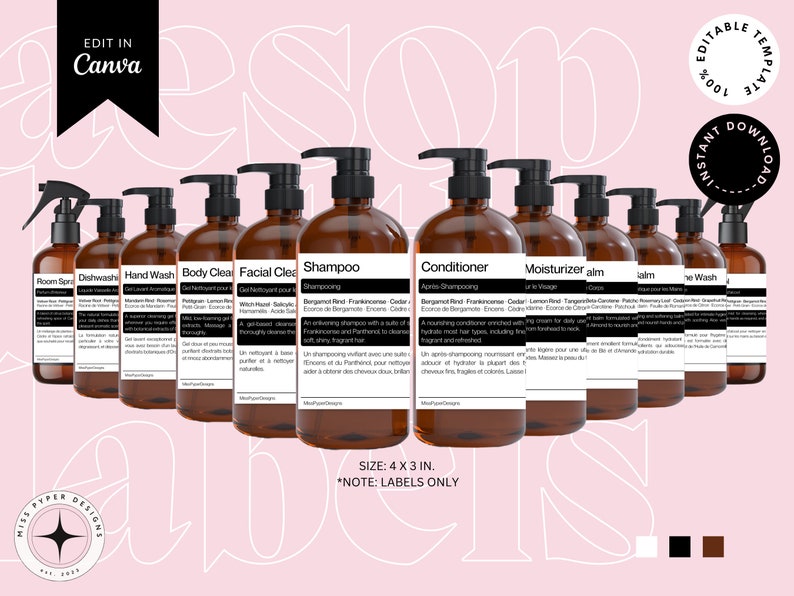 Luxury Aesop Inspired Customizable Soap Bottle Labels Shampoo ...