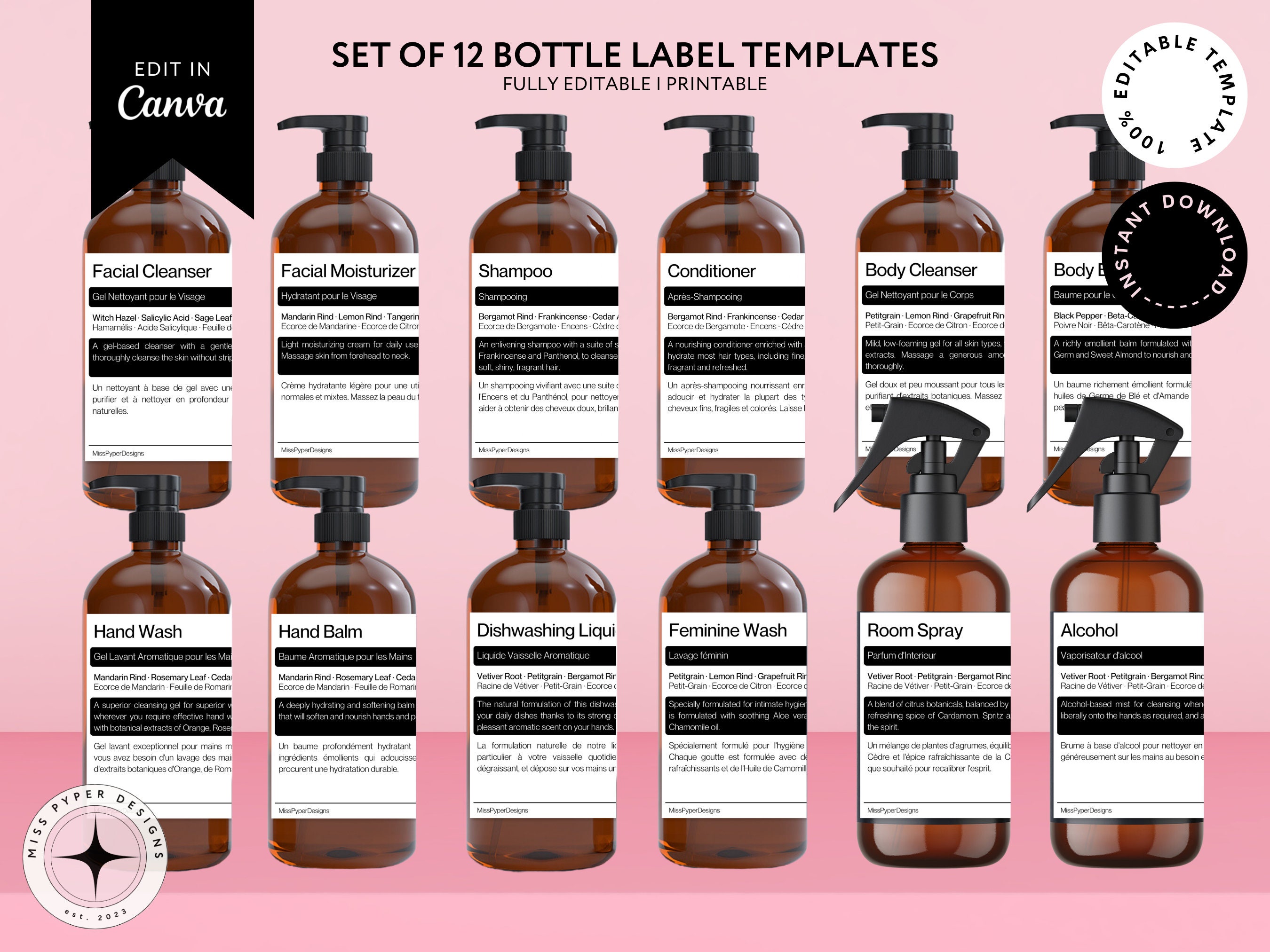 Luxury Aesop Inspired Customizable Soap Bottle Labels Shampoo ...
