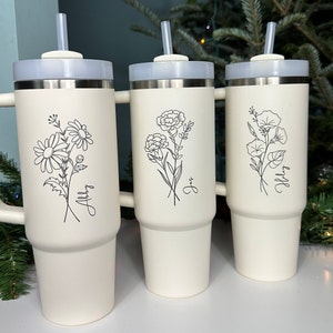 Birth Flower Cup Tumbler With Name, Stanley Cup, Personalized Birth ...