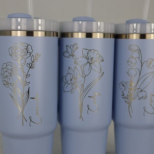 Birth Flower Cup Tumbler With Name, Stanley Cup, Personalized Birth ...