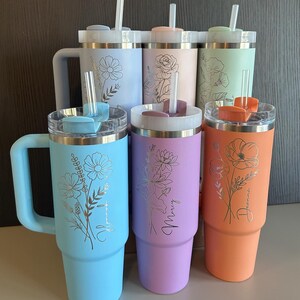 Birth Flower Cup Tumbler With Name, Stanley Cup, Personalized Birth ...